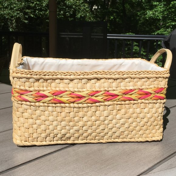 Storage & Organization | Vintage Wicker Basket With Liner And Handles ...